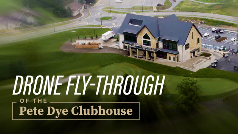 Drone fly-through of the Pete Dye Clubhouse