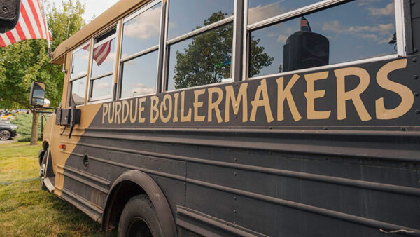 Explore photos of a bus for Purdue football tailgates